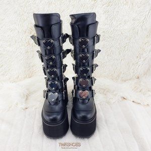 Demonia | Shoes | Black Goth Rave Boots Heart Plate Straps | Poshmark